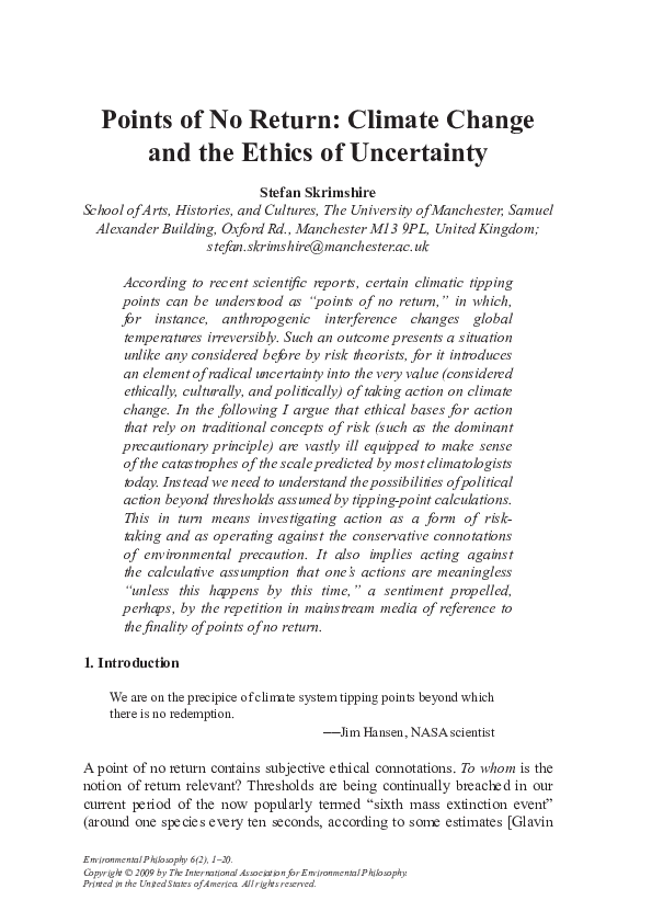 (PDF) Points of No Return: Climate Change and the Ethics of Uncertainty