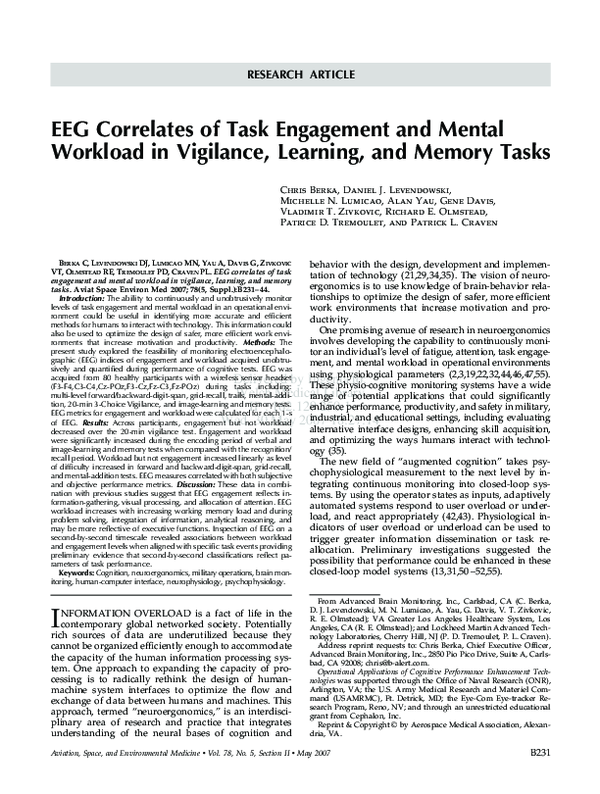 (PDF) EEG correlates of task engagement and mental workload in ...