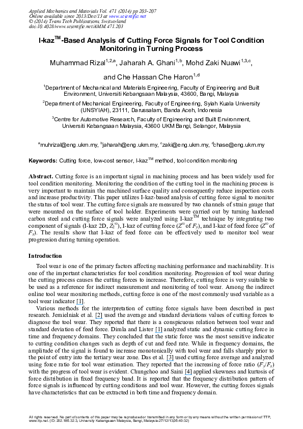 (PDF) I-Kaz TM -Based Analysis of Cutting Force Signals for Tool Condition Monitoring in Turning ...