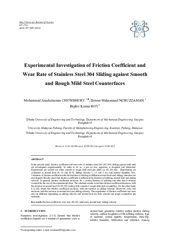 (PDF) Experimental Investigation of Friction Coefficient and Wear Rate ...