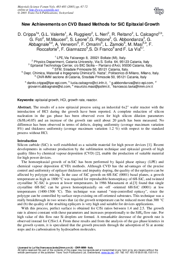 (PDF) New Achievements on CVD Based Methods for SiC Epitaxial Growth