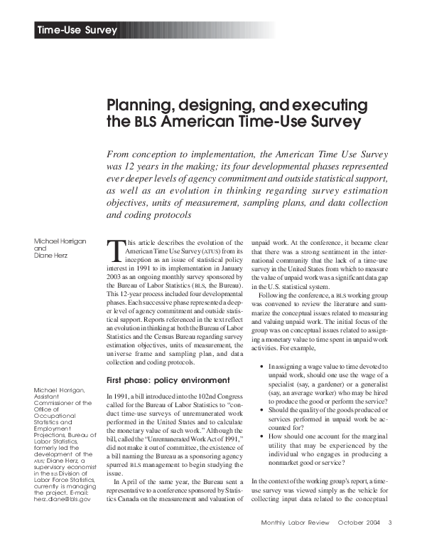 (PDF) Planning, designing, and executing the BLS American Time-Use Survey