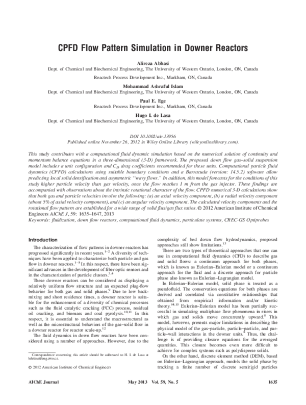 (PDF) CPFD flow pattern simulation in downer reactors