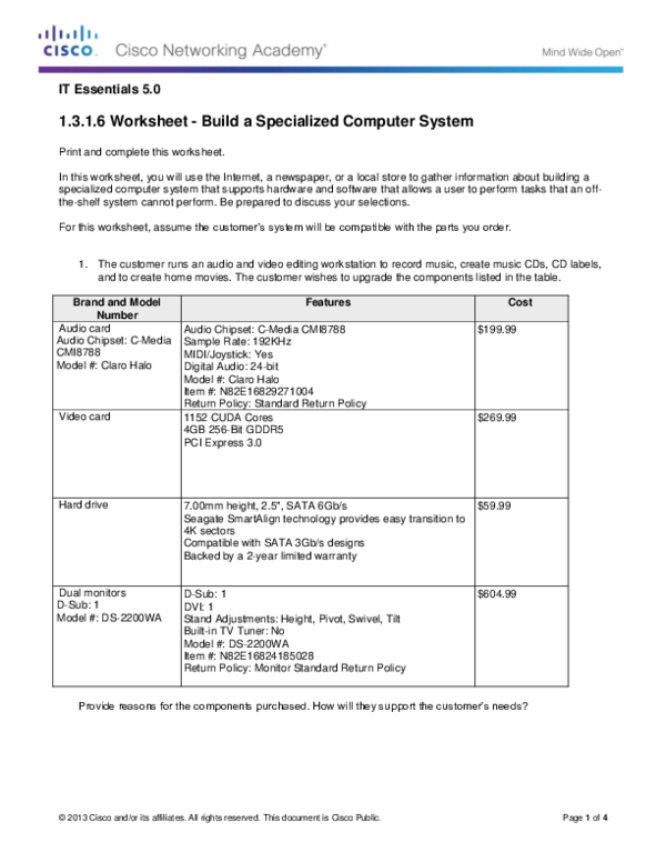 (PDF) .3.1.6 Worksheet Build a Specialized Computer System