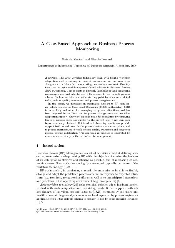 (PDF) A Case-Based Approach to Business Process Monitoring