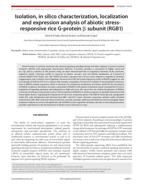 (PDF) Isolation, in silico characterization, localization and expression analysis of abiotic ...