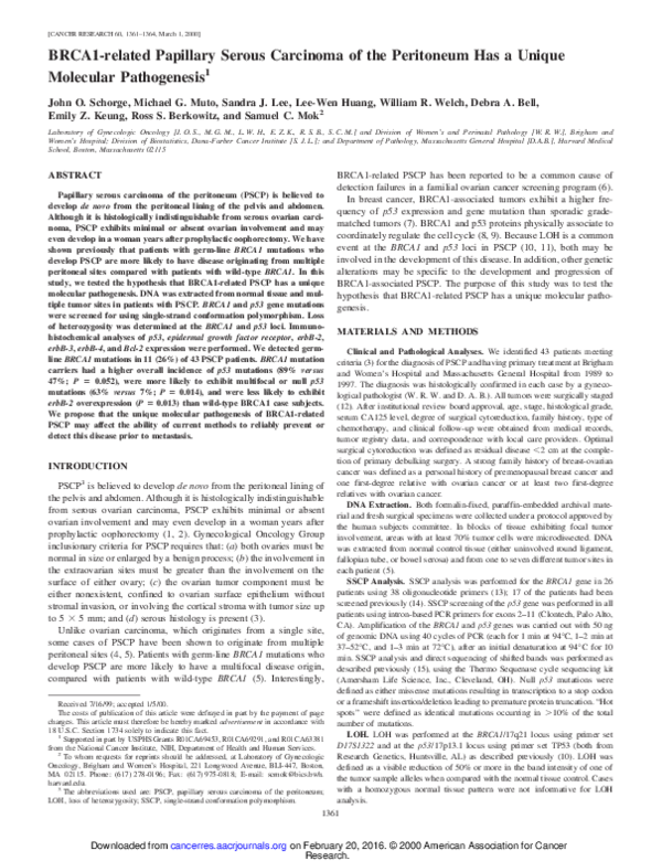 (PDF) BRCA1-related Papillary Serous Carcinoma of the Peritoneum Has a ...