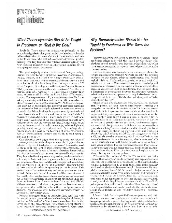 (PDF) Rethinking Thermodynamics Education for Freshmen