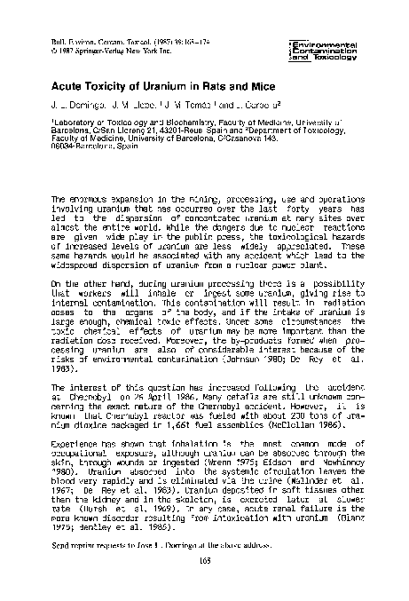 (PDF) Acute toxicity of uranium in rats and mice