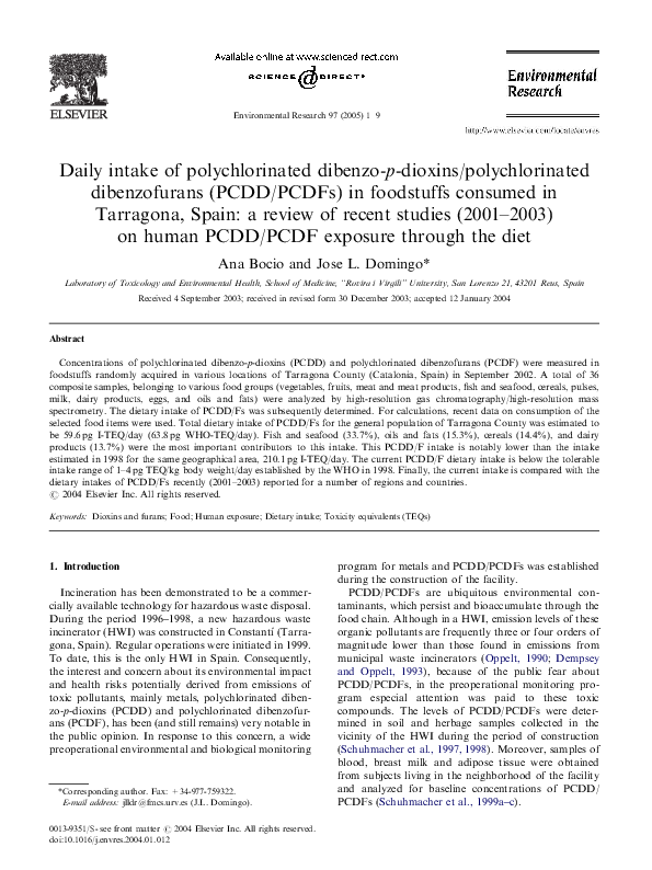 (PDF) Daily intake of polychlorinated dibenzo- p-dioxins ...