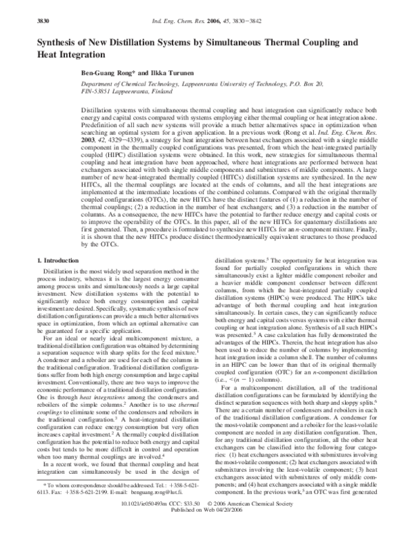 (PDF) Simultaneous design of heat integrated and thermally coupled distillation systems ...