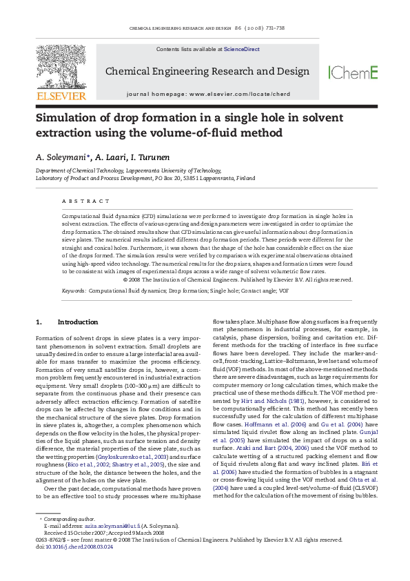 (PDF) Simulation of drop formation in a single hole in solvent ...