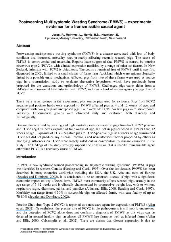 (PDF) Postweaning Multisystemic Wasting Syndrome (PMWS) in pigs with ...