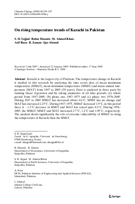 (PDF) On rising temperature trends of Karachi in Pakistan