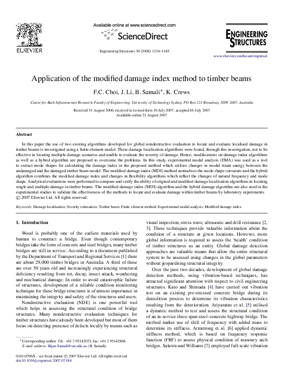 (PDF) Application of the modified damage index method to timber beams