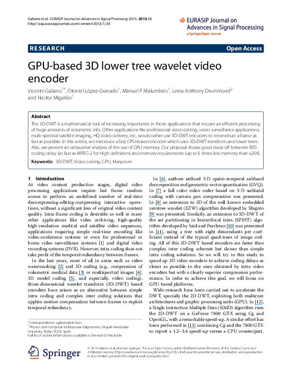 (PDF) GPU-based 3D lower tree wavelet video encoder