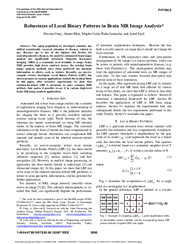 (PDF) Robustness of Local Binary Patterns in Brain MR Image Analysis