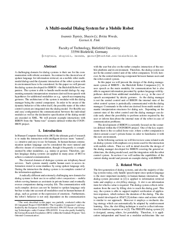 (PDF) A multi-modal dialog system for a mobile robot