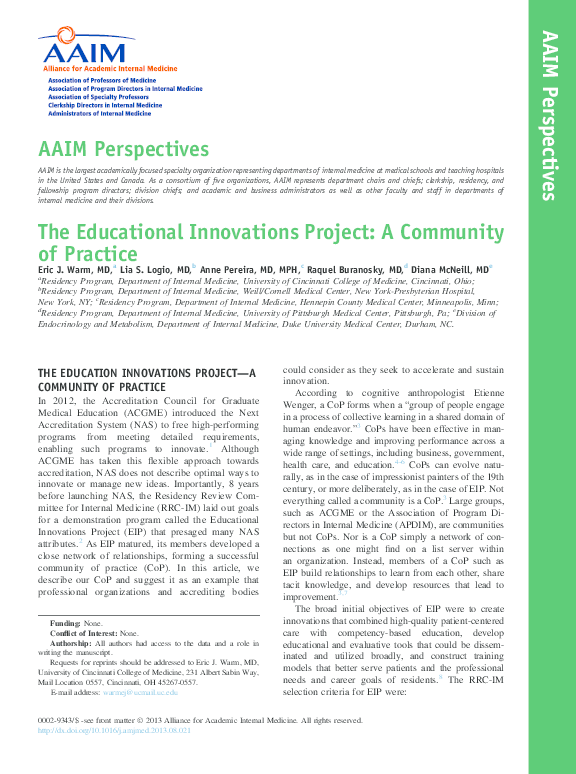 (PDF) The Educational Innovations Project: A Community of Practice