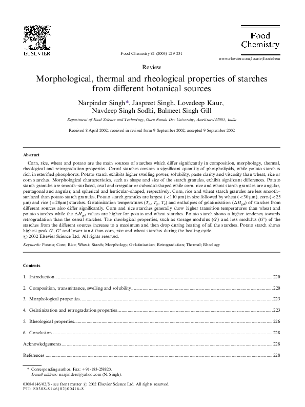 (PDF) Morphological, thermal and rheological properties of starches from different botanical sources