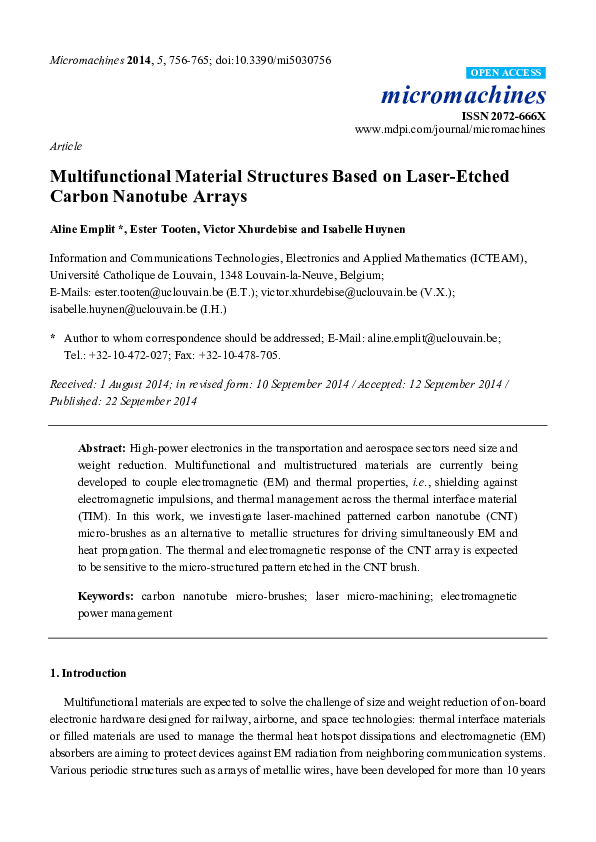 (PDF) Multifunctional Material Structures Based on Laser-Etched Carbon Nanotube Arrays