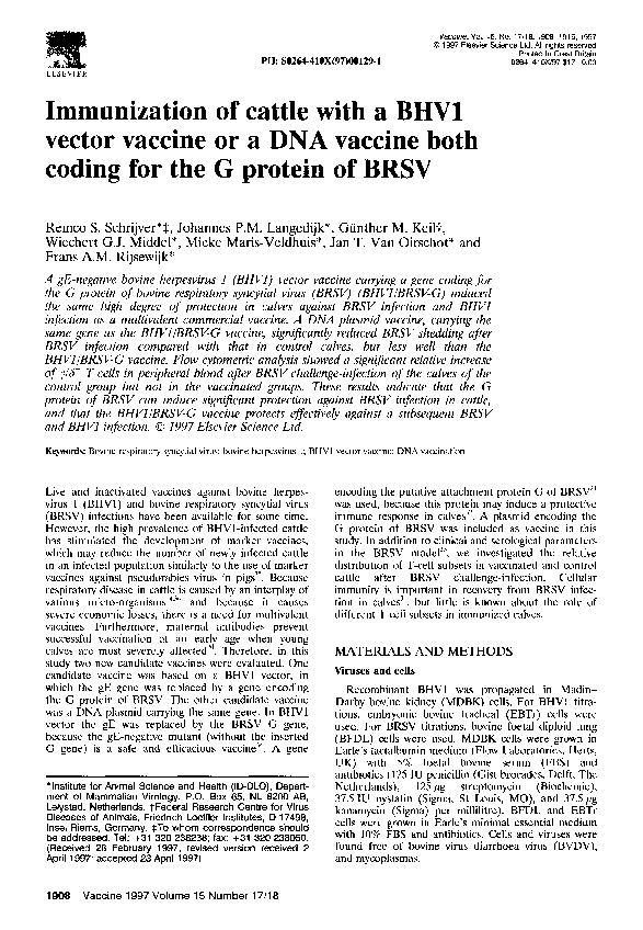 (PDF) Immunization of cattle with a BHV1 vector vaccine or a DNA ...