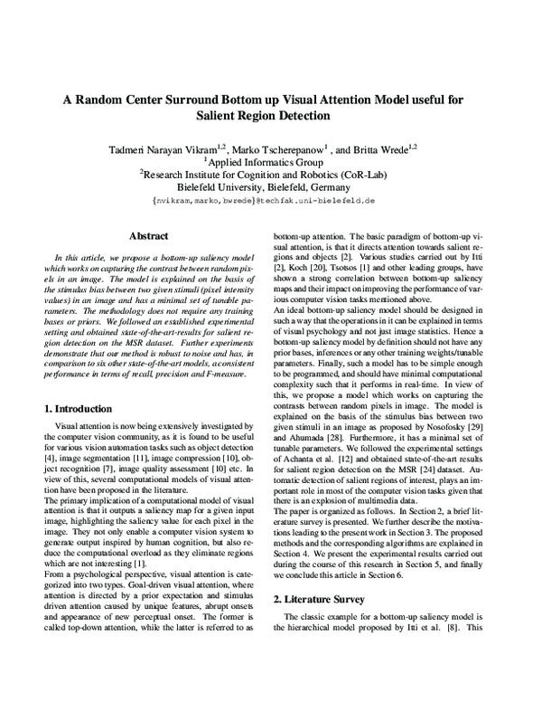 Pdf A Random Center Surround Bottom Up Visual Attention Model Useful