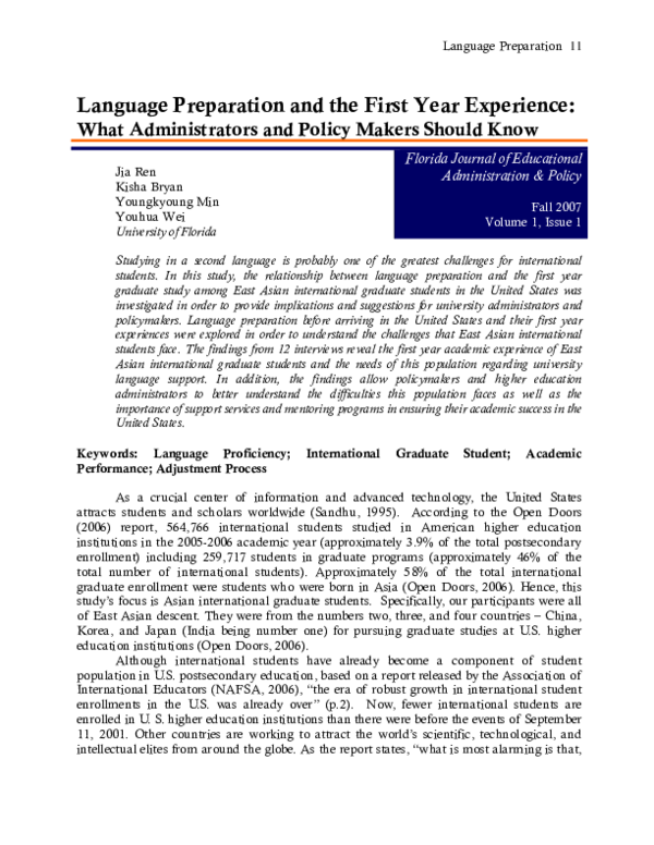 (PDF) Language Preparation and the First Year Experience: What ...
