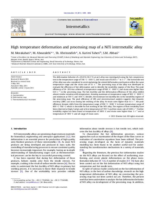 (PDF) High temperature deformation and processing map of a NiTi ...