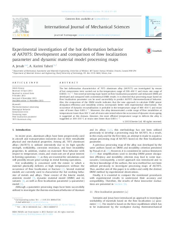 (PDF) Experimental investigation of the hot deformation behavior of AA7075: Development and ...