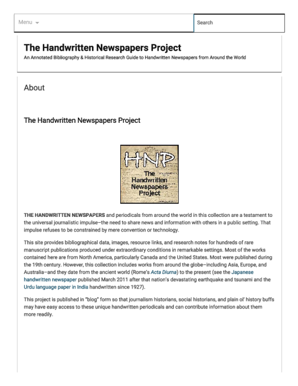 (PDF) The Handwritten Newspapers Project: An Annotated Bibliography ...