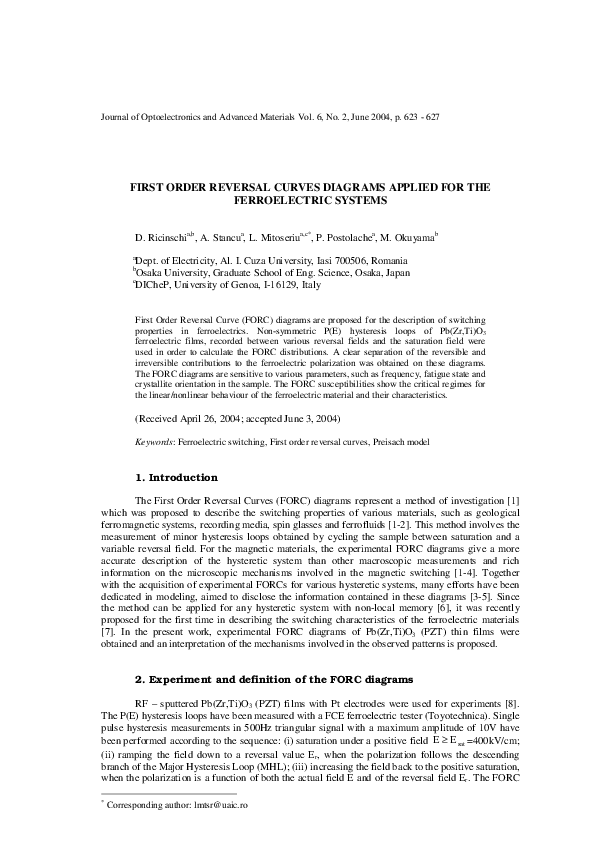 (PDF) First Order Reversal Curves Diagrams Applied for the Ferroelectric Systems