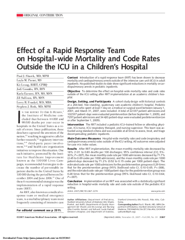 (PDF) Effect of a Rapid Response Team on Hospital-wide Mortality and ...