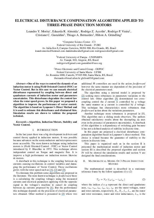 (PDF) Electrical disturbance compensation algorithm applied to three ...