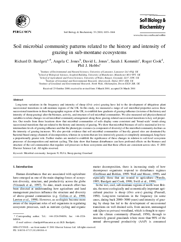 (PDF) Soil microbial community patterns related to the history and intensity of grazing in sub ...