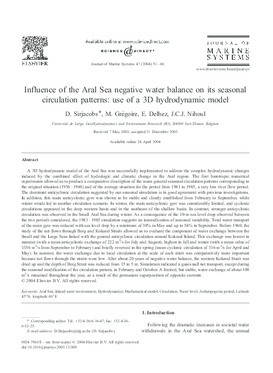 (PDF) Influence of the Aral Sea negative water balance on its seasonal ...