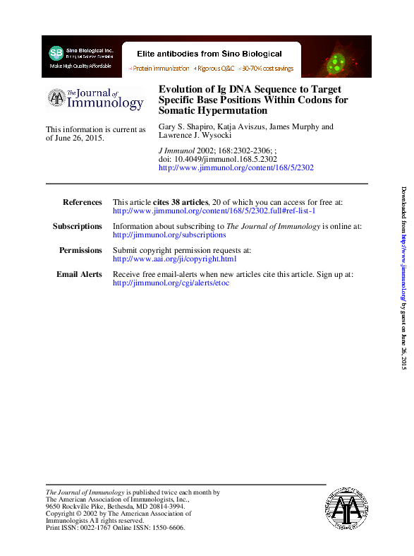 (PDF) Codons for Somatic Hypermutation Target Specific Base Positions Within Evolution of Ig DNA ...