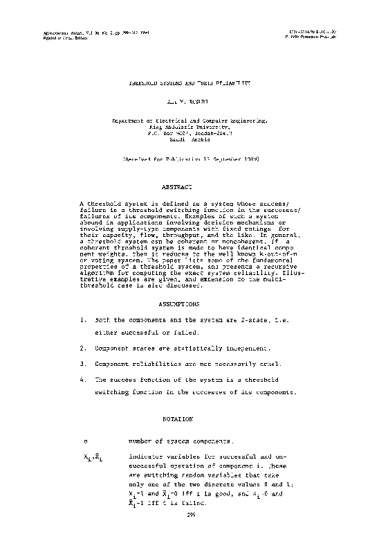 (PDF) Threshold systems and their reliability