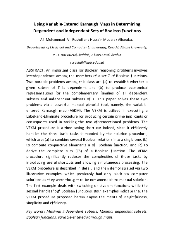 (PDF) Using variable-entered Karnaugh maps in determining dependent and ...