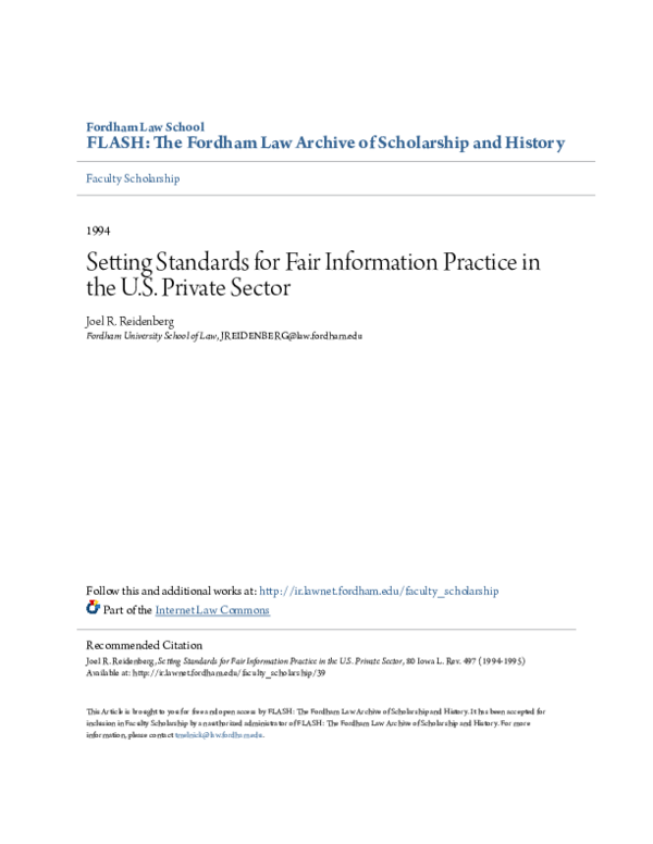 (PDF) Setting Standards for Fair Information Practice in the U.S ...