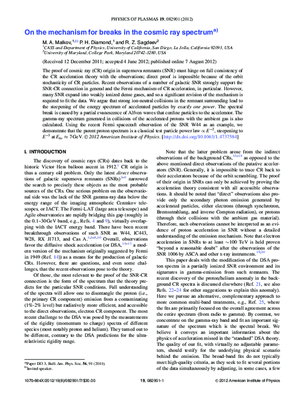 (PDF) On the mechanism for breaks in the cosmic ray spectrum
