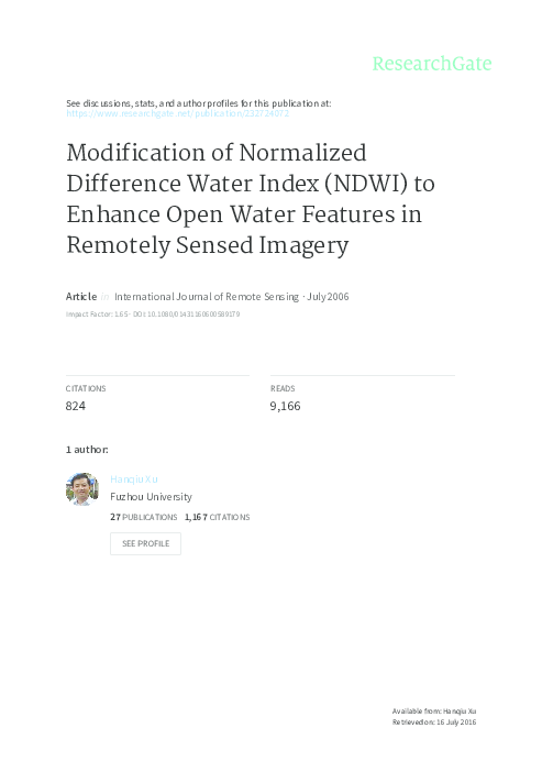 (PDF) Modification of Normalized Difference Water Index (NDWI) to ...