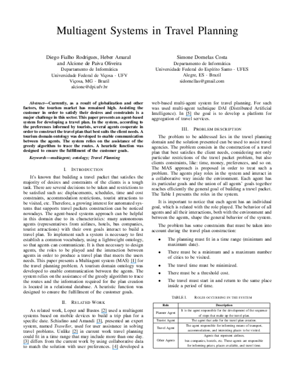 (PDF) Multiagent Systems in Travel Planning