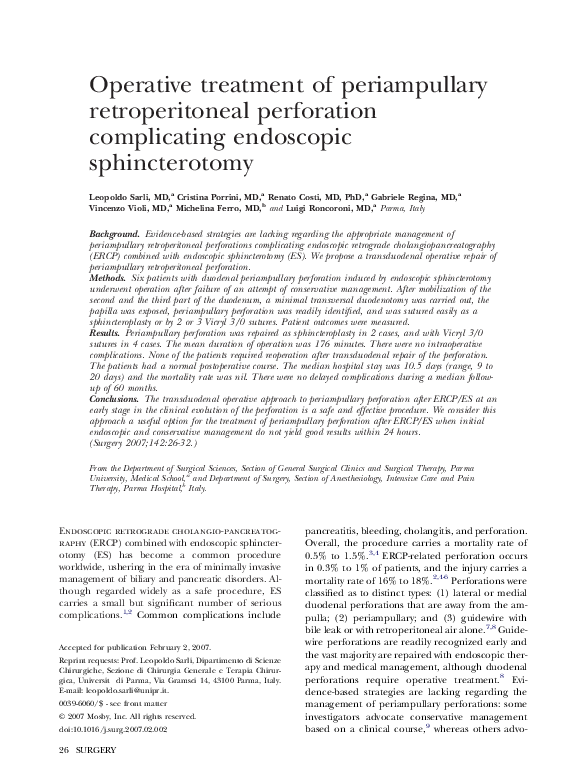 (PDF) Operative treatment of periampullary retroperitoneal perforation ...