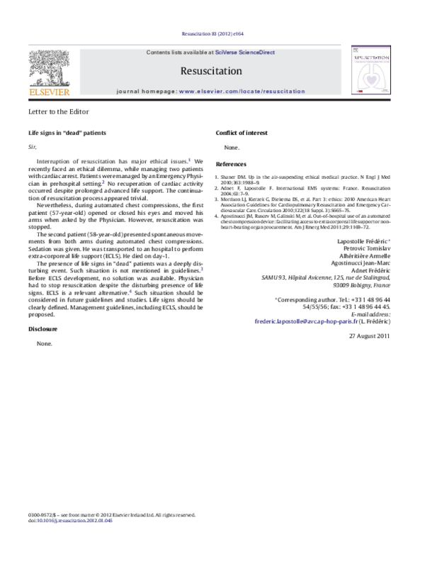 (PDF) Life signs in “dead” patients