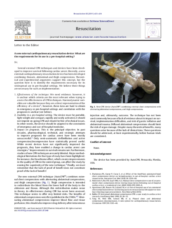 (PDF) A new external cardiopulmonary resuscitation device: What are the requirements for its use ...