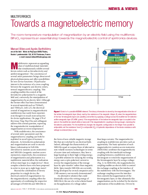 (PDF) Multiferroics: Towards a magnetoelectric memory