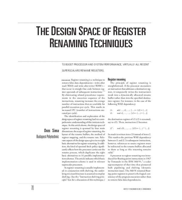 (PDF) The Design Space of Register Renaming Techniques