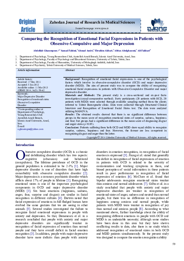 (PDF) Comparing the Recognition of Emotional Facial Expressions in ...