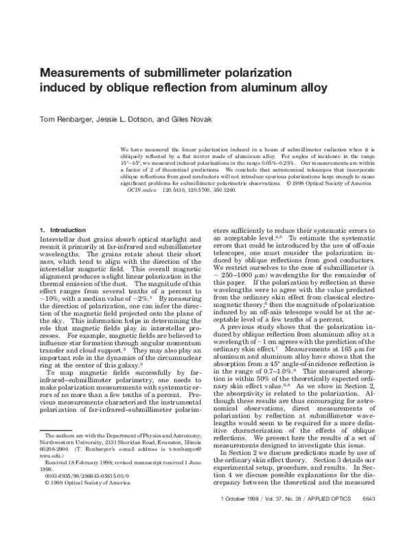 (PDF) Measurements of Submillimeter Polarization Induced by Oblique ...